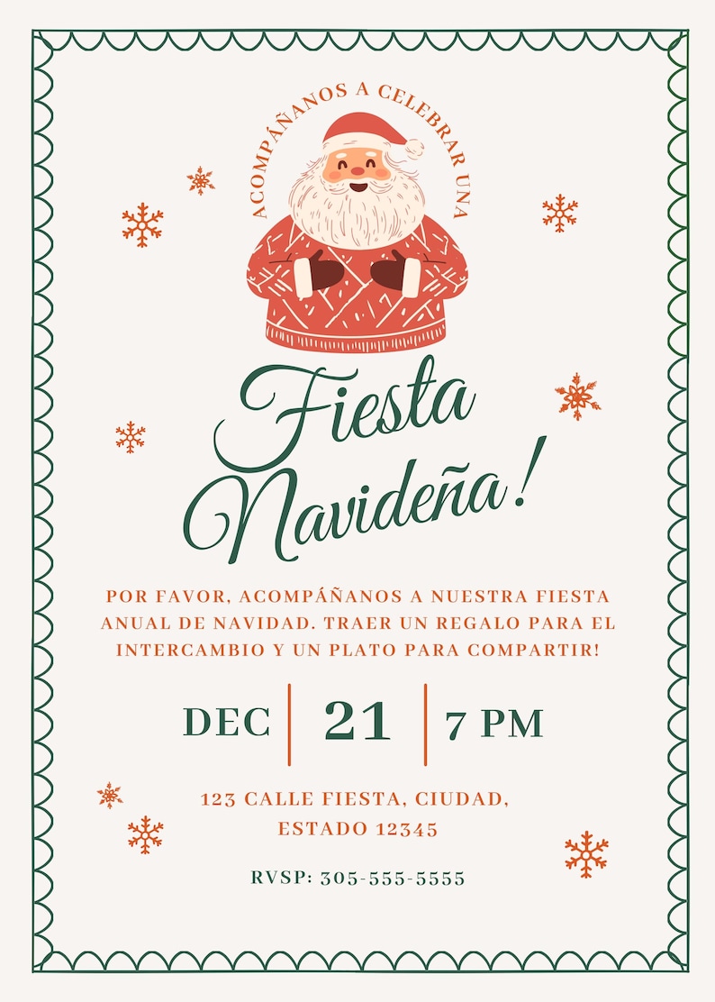 Spanish Christmas Party Invitation, Noche Buena, Fiesta De Navidad, Fiesta Navideña, Editable ...