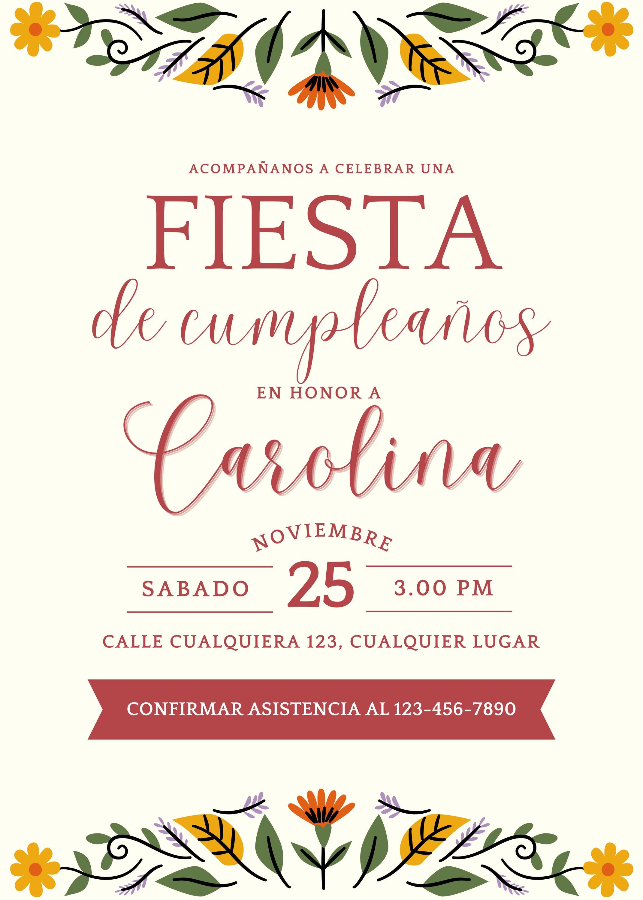Invitación De Cumpleaños En Español, Editable Floral Birthday ...