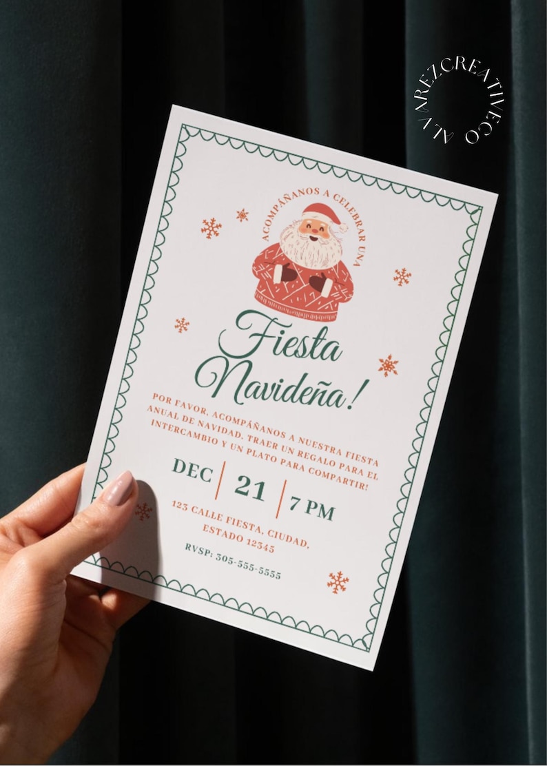 Spanish Christmas Party Invitation, Noche Buena, Fiesta De Navidad, Fiesta Navideña, Editable ...