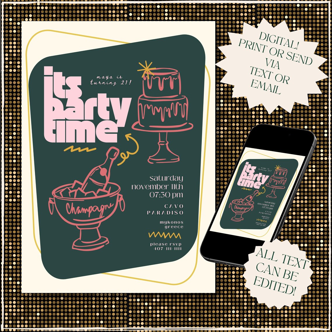 Editable Pary Invitation, Cocktail Party Invite, 21st/30th/40th ...