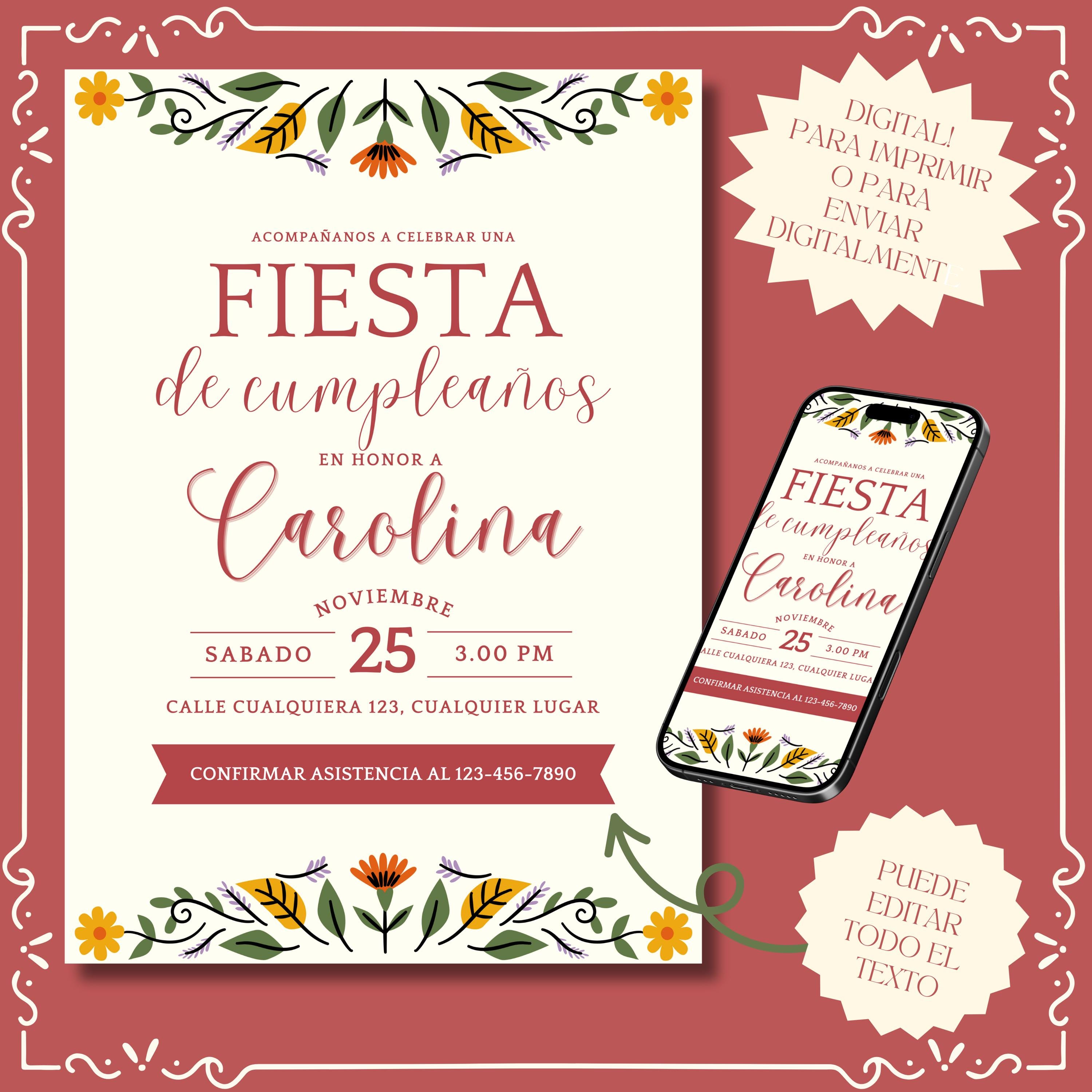 Invitación De Cumpleaños En Español, Editable Floral Birthday ...