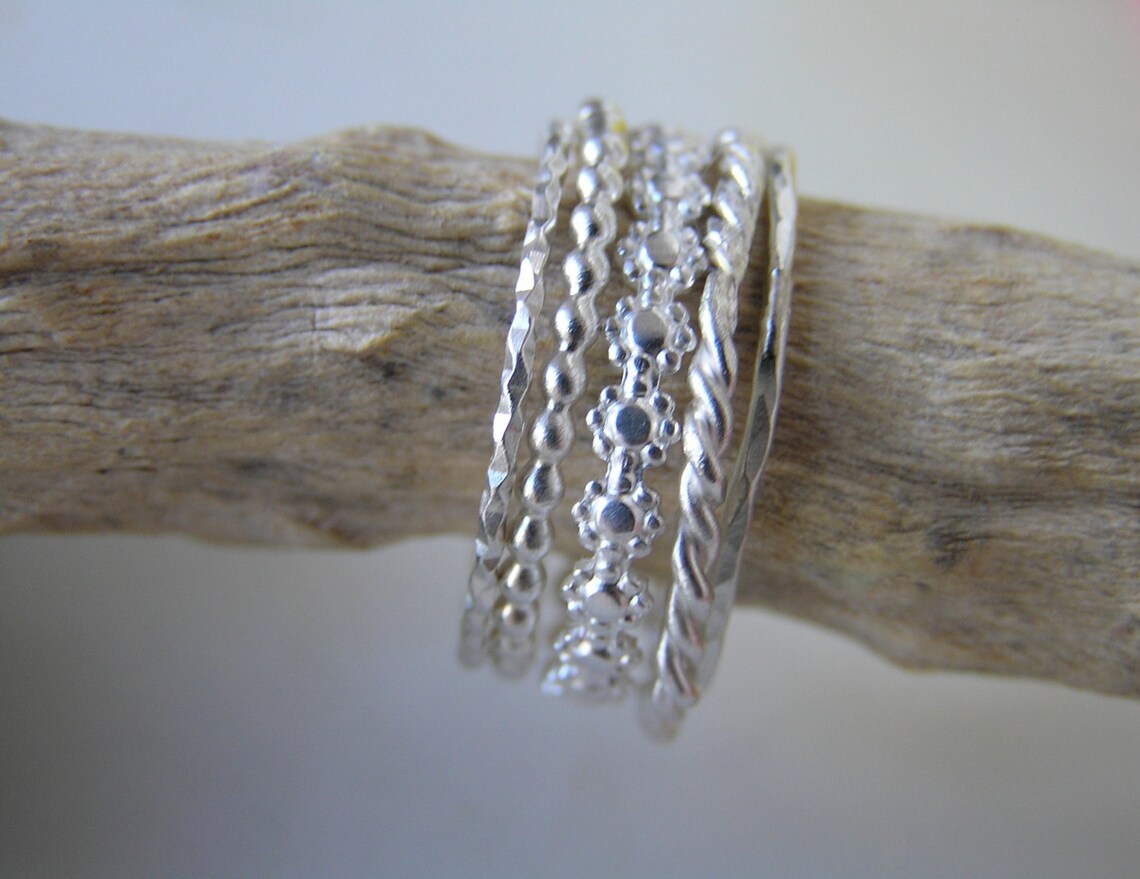 Stacking Rings Five. Set of 5 Sterling Silver Stacking Rings. | Etsy