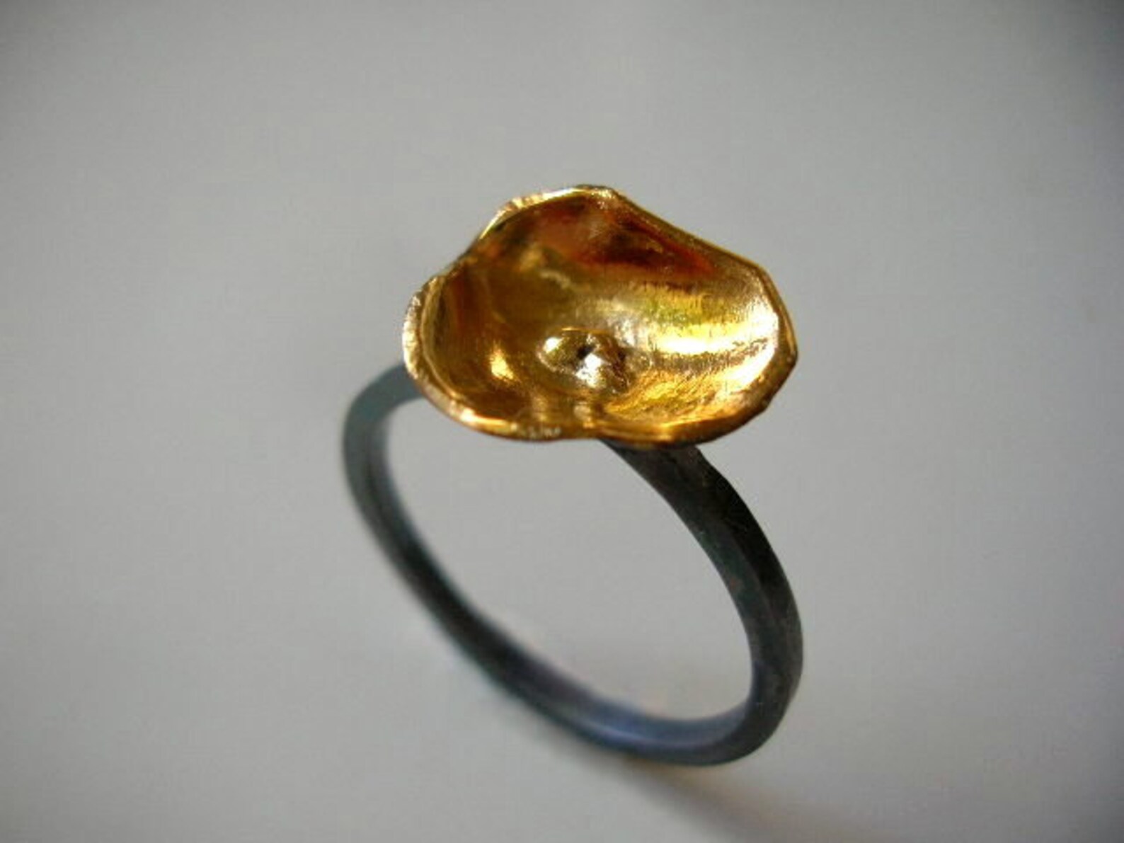 Golden Poppy Oxidized and Gold Plated Sterling Silver Ring. - Etsy