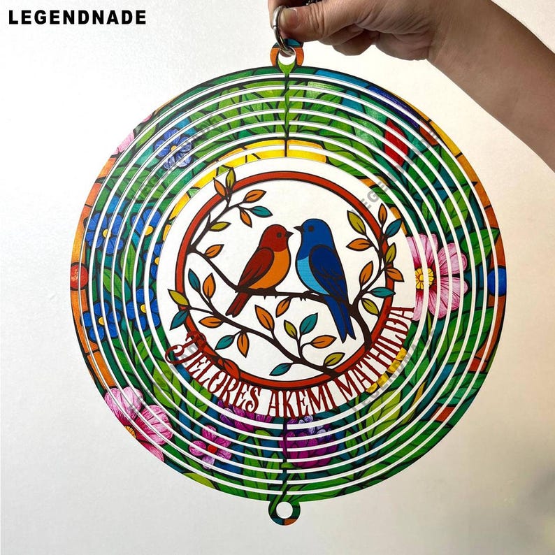 Personalized Couple Bird Wind Spinner, Custom Metal Hanging Yard ...