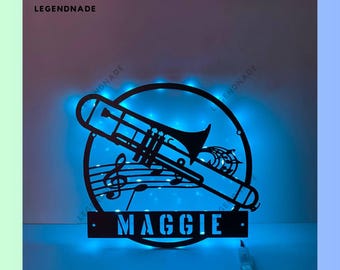 Personalized Trombone Metal Sign, Trombone Music Metal Light, Trombone ...