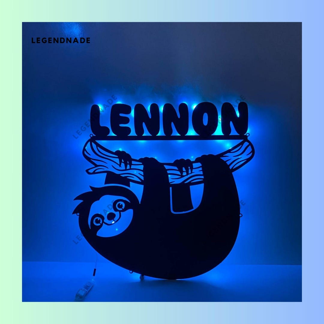 Personalized Sloth Metal Sign, Cute Sloth Metal Light, Lazy Sloth Led ...