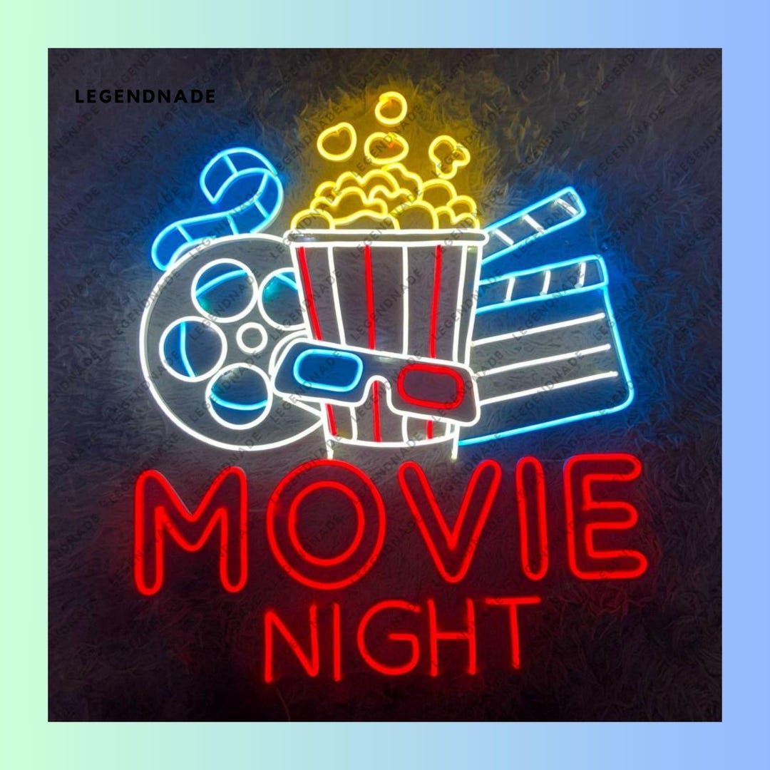 Movie Night Neon Sign, Movie Popcorn Led Sign, Cinema Room Led Light ...