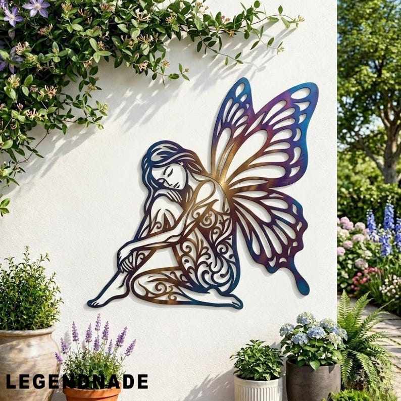 Butterfly Fairy Metal Wall Art, Fire Roasted Butterfly Fairy Decor ...