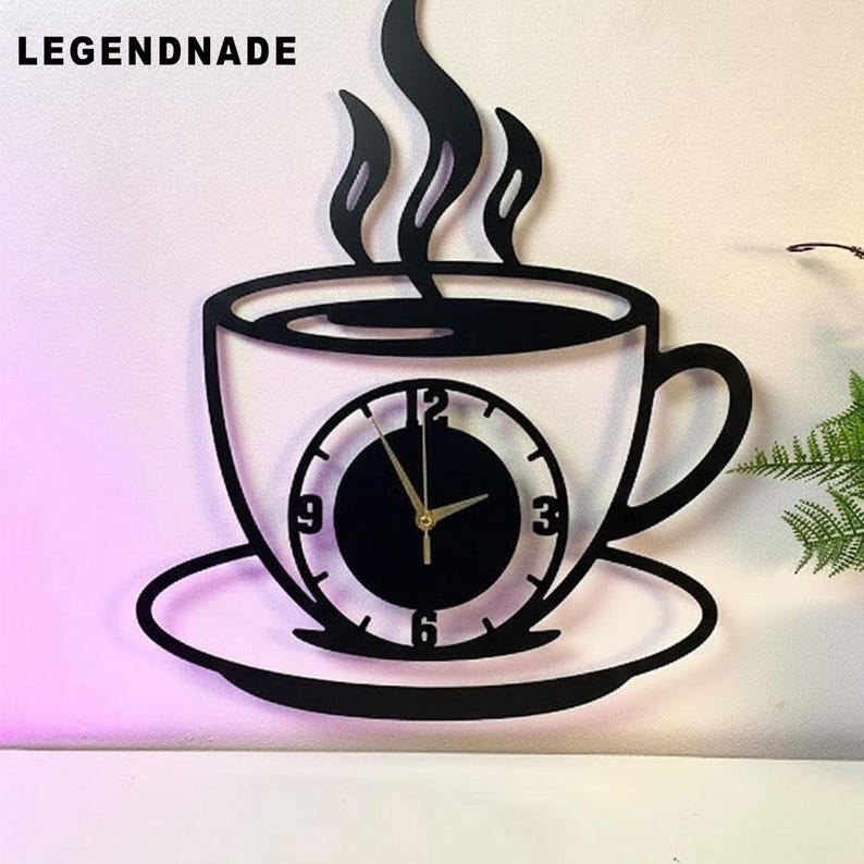 Handmade Coffee Wall Clock, Coffee Cup Metal Wall Art, Kitchen Cafe ...