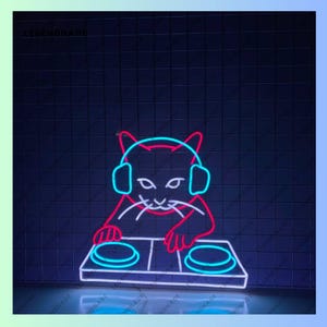 Cat DJ Neon Sign, Cat Disc Jockey Led Sign, Cat DJ Player Led Light ...