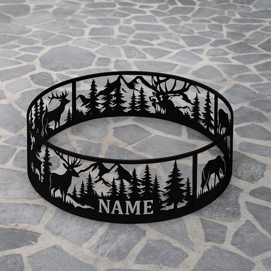 Deer Fire Pit Ring, Custom Metal Fire Ring With Name, Rustic Outdoor ...