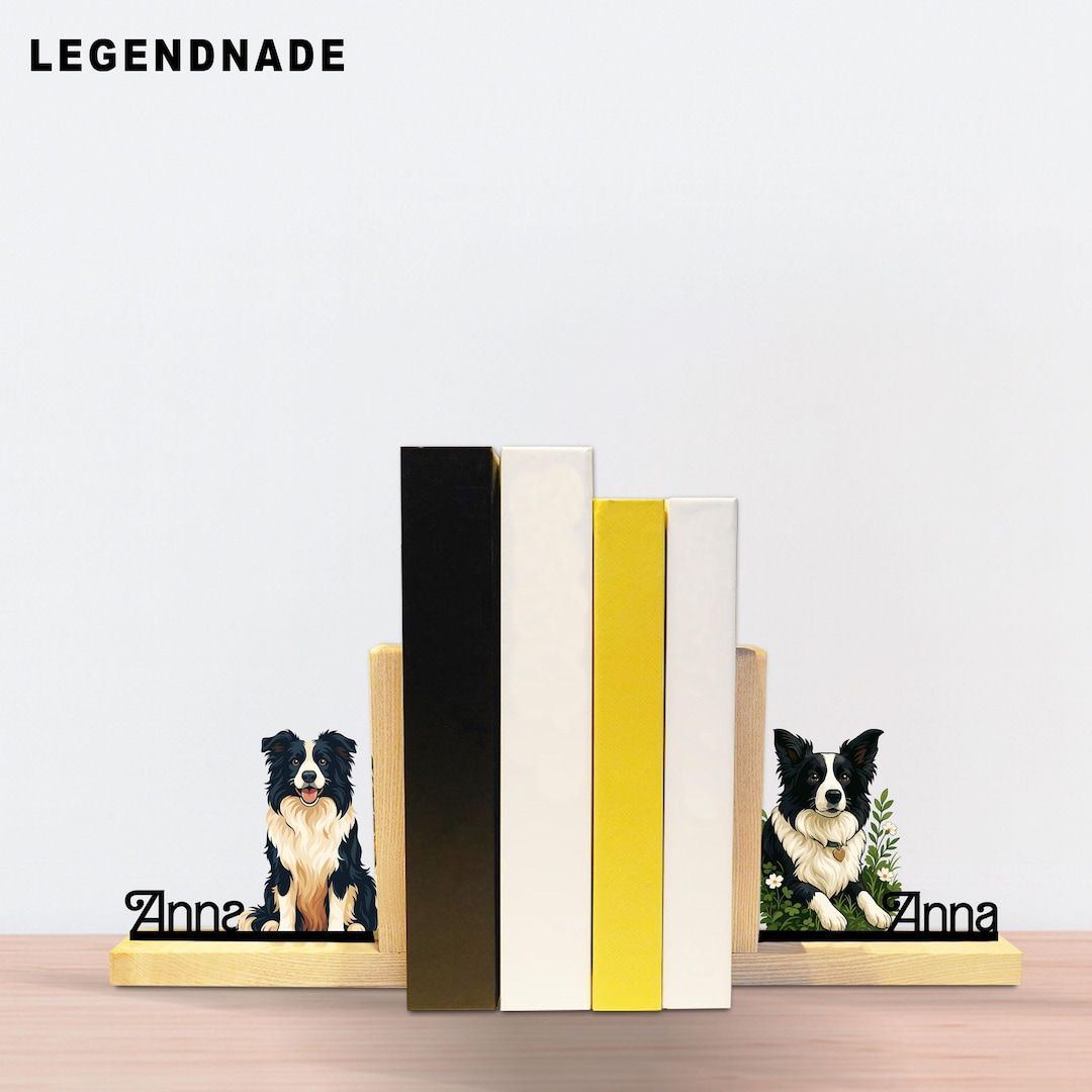 Personalized Border Collie Wooden Bookends: Custom Dog Book Holder, Pet ...