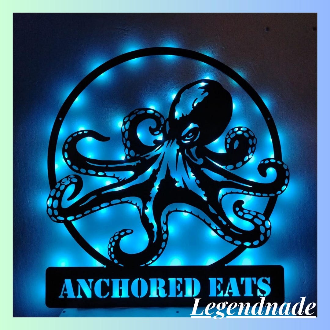 Personalized Octopus Metal Sign, Octopus Metal Light, Octopus Led Light ...