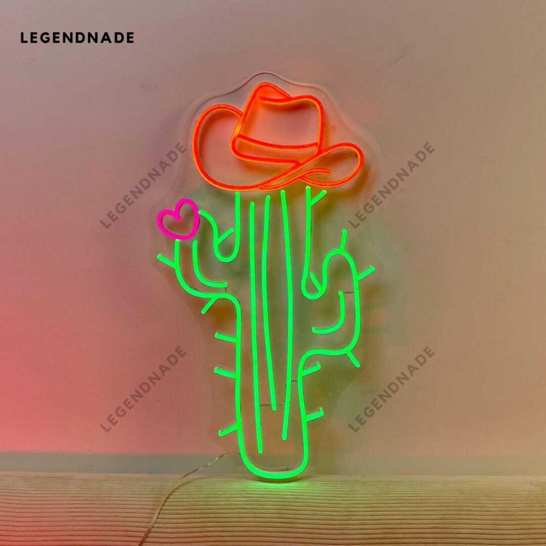 Cactus Cowboy Hat Neon Sign, Cactus Led Sign, Cowboy Cactus Led Light ...