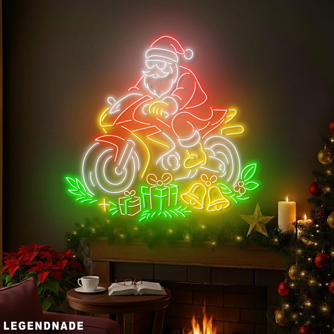 Santa With Motorcycle Neon Sign | Funny Christmas LED Light | Santa ...