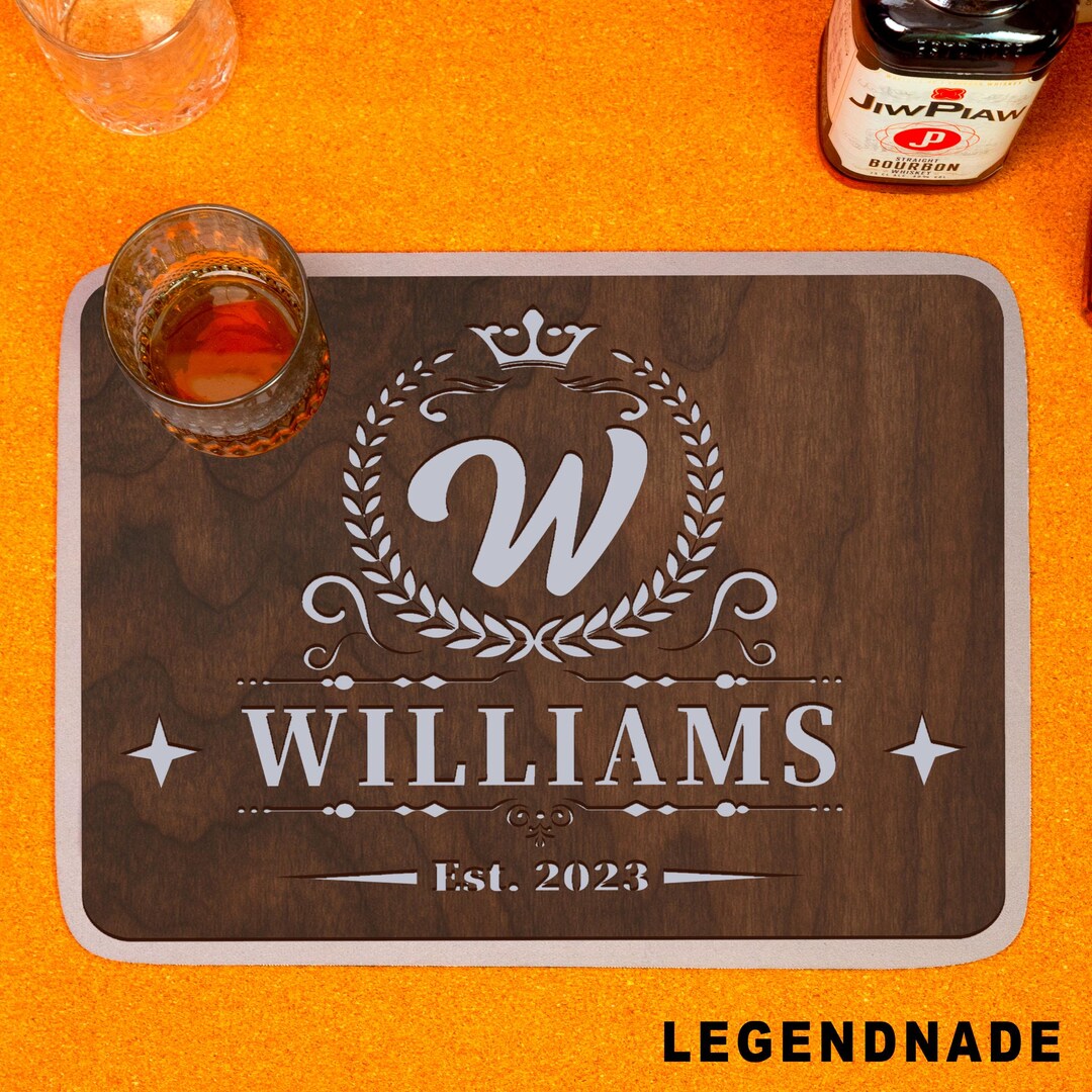 Personalized Bar Mat With Initial and Name, Custom Home Bar Lounge ...