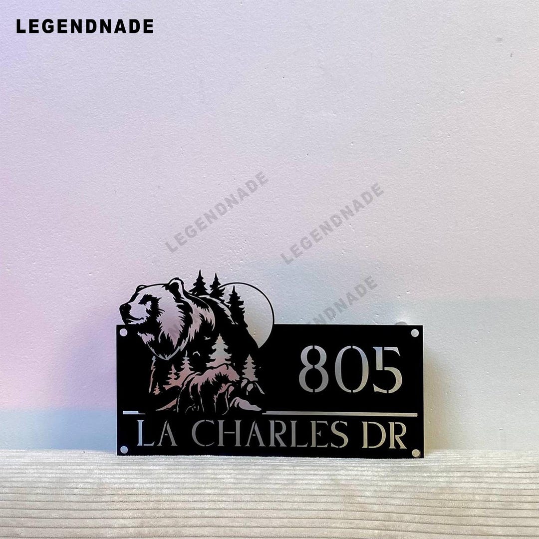 Personalized Grizzly Bear House Number Sign, Custom Metal Wildlife ...
