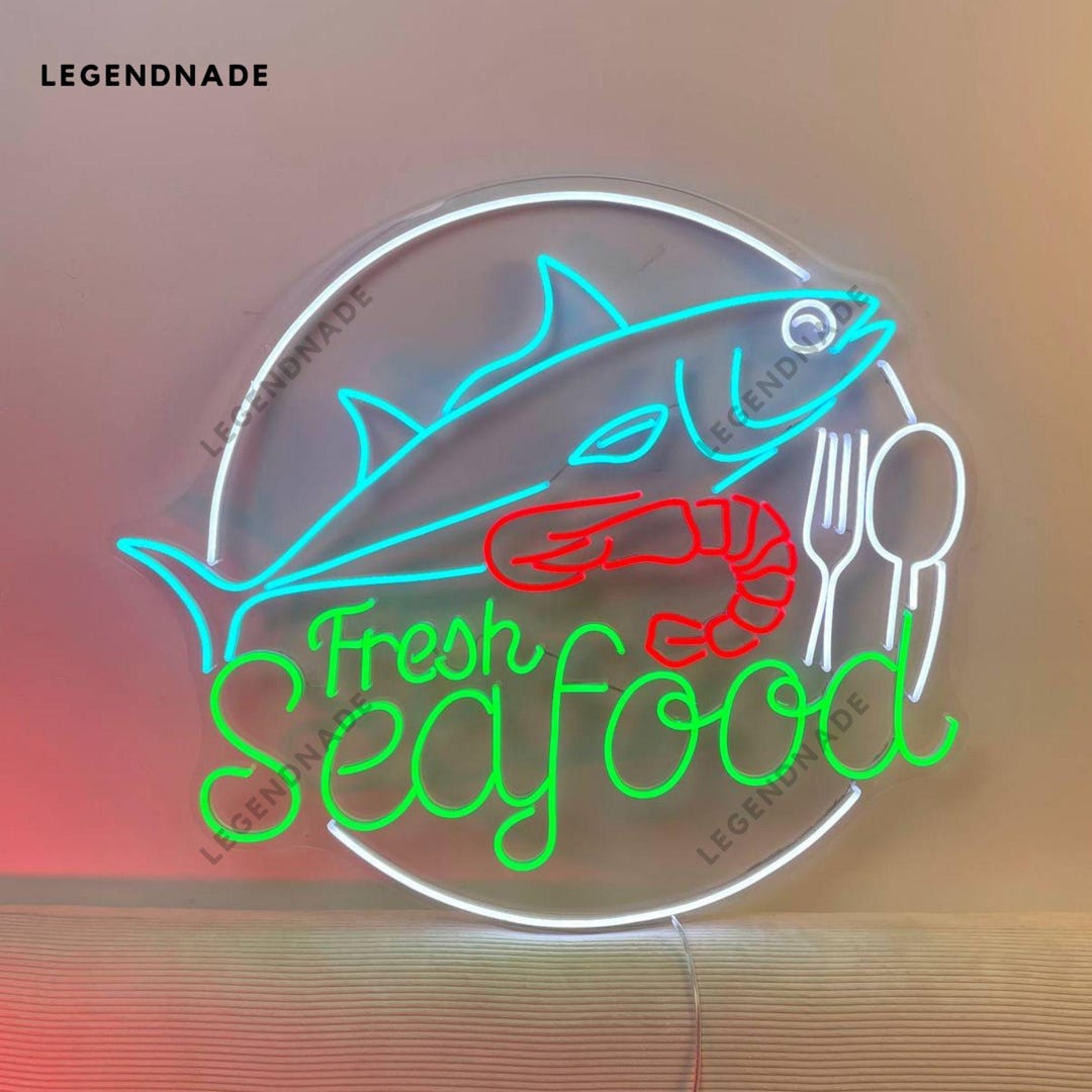 Fresh Seafood Neon Sign, Shrimp Fish Led Sign, Crab Led Light, Seafood ...