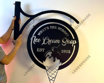Personalized Ice Cream Hanging Sign, Ice Cream Store Outdoor Hanging ...