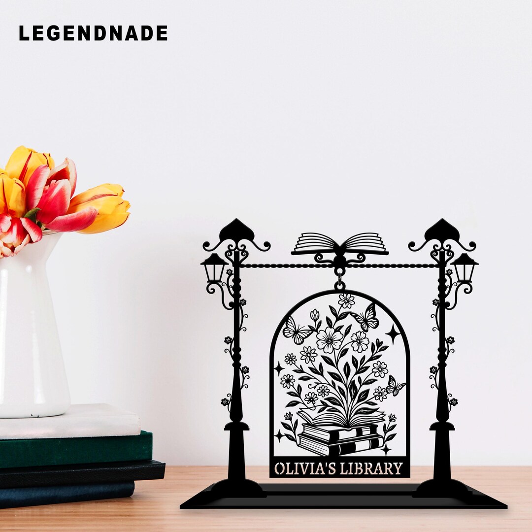 Personalized Floral Library Sign, Book Lover Gift, Reading Nook Decor ...