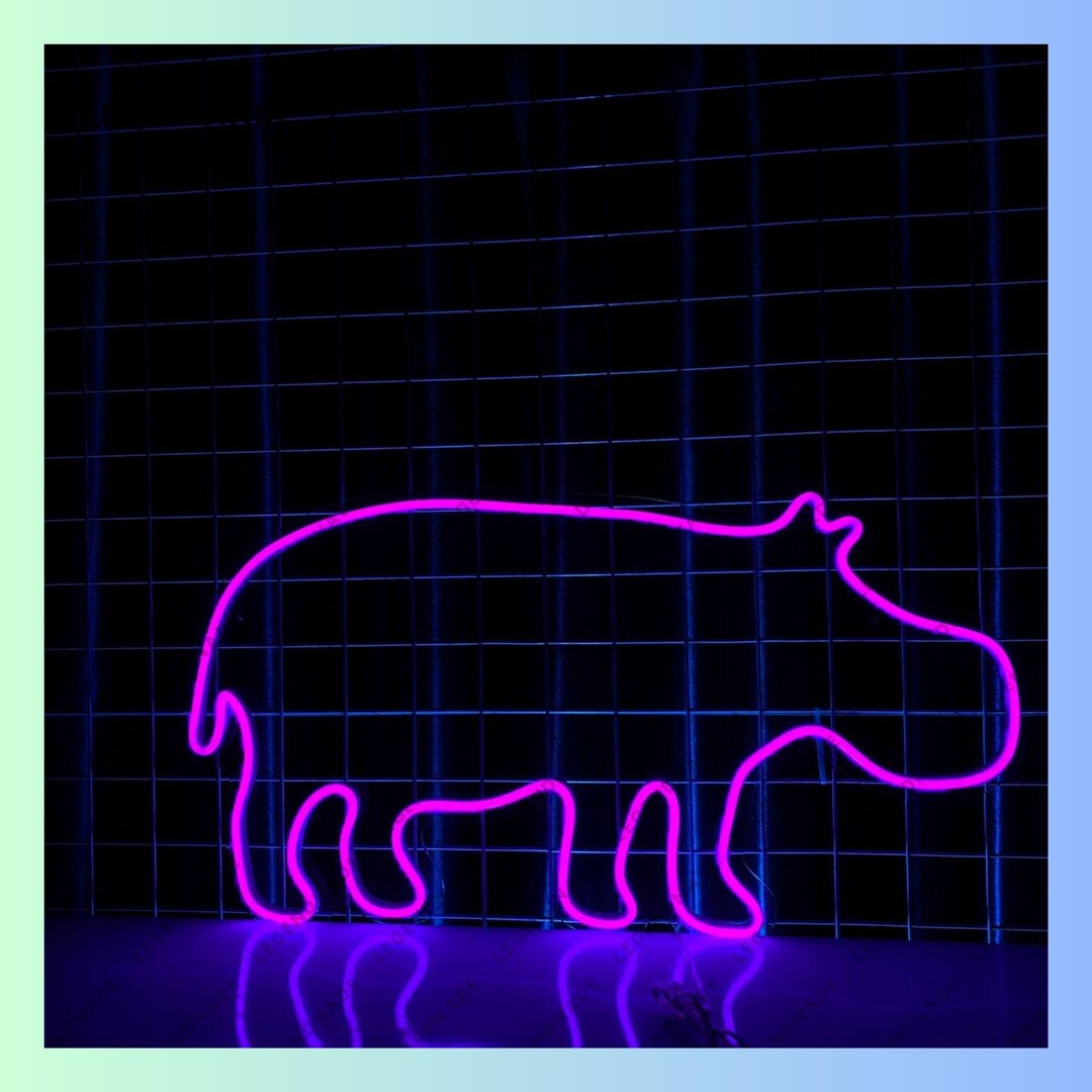 Hippopotamus Neon Sign, Hippopotamus Led Sign, Hippo Led Light, Cute ...