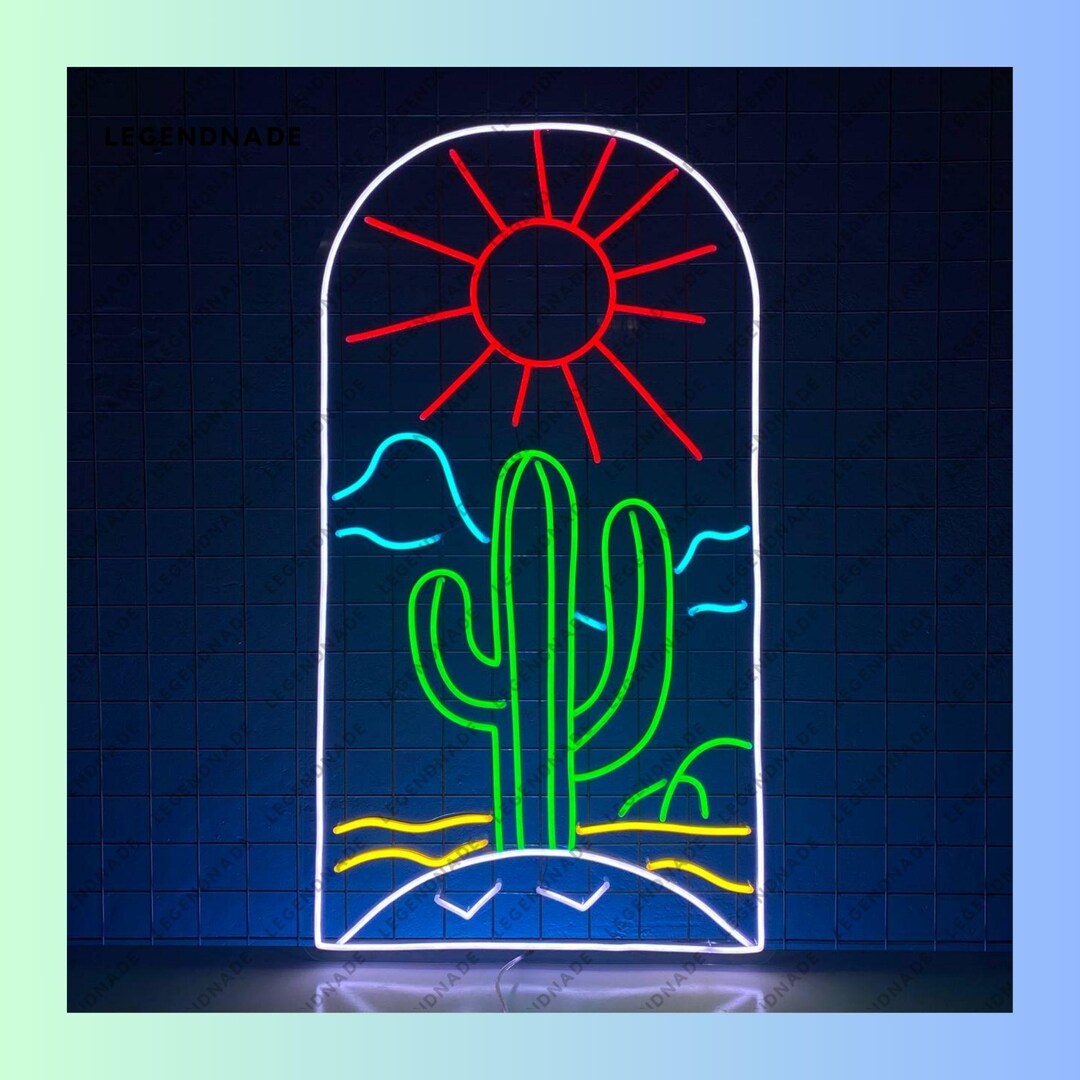 Desert Cactus Neon Sign, Cactus Sun Led Sign, Sunshine Desert Led Light ...