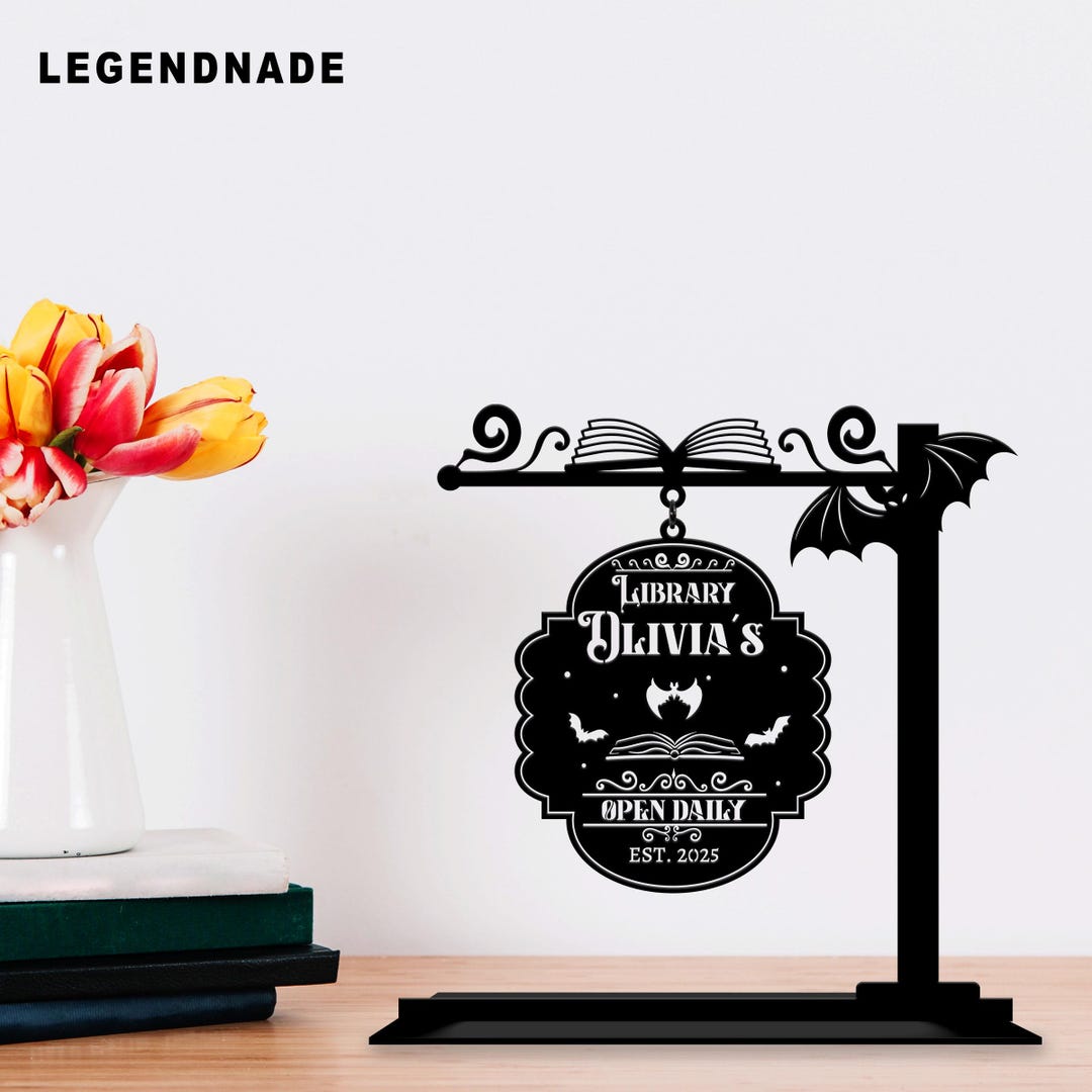 Personalized Bat Library Sign, Custom Fantasy Book Desk Mini Signpost ...