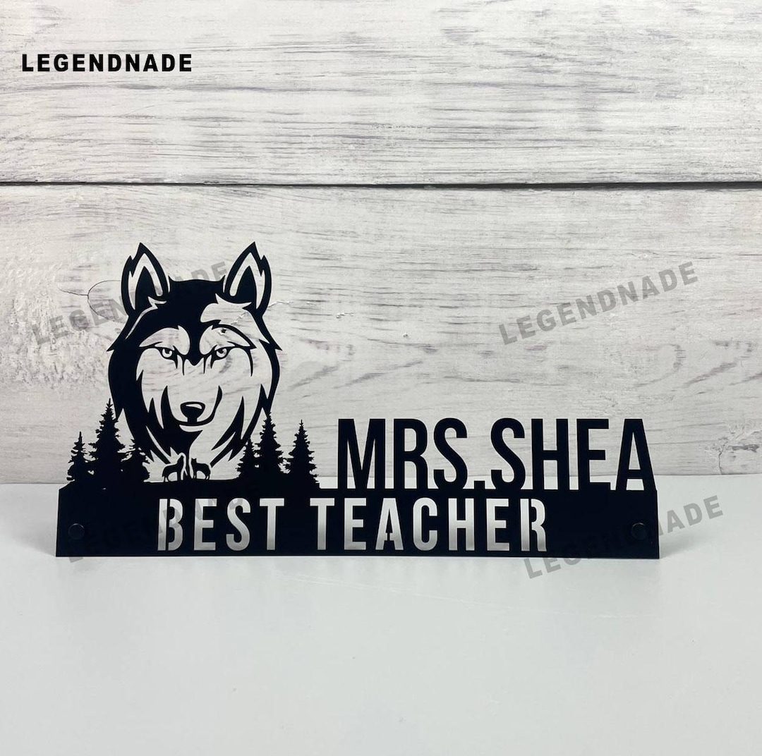 Custom Wolf Desk Name Plate, Wolf Desk Name Sign, Metal Name Sign ...