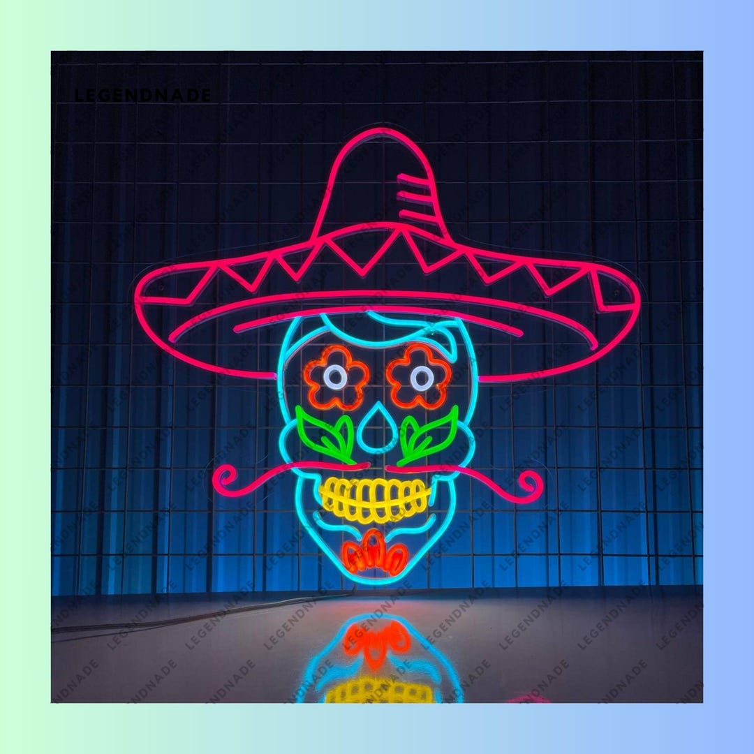 Sugar Skull Neon Sign, Mexican Skull Led Sign, Skeleton Head Led Light ...