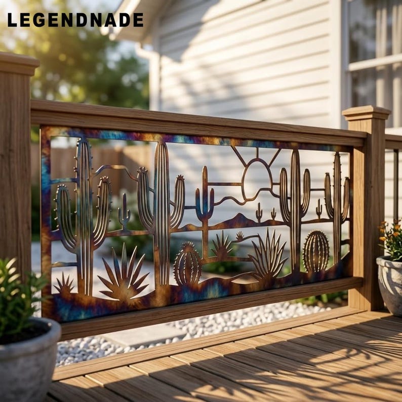Desert Metal Railings, Southwest Privacy Panel Decor, Cactus Balcony ...