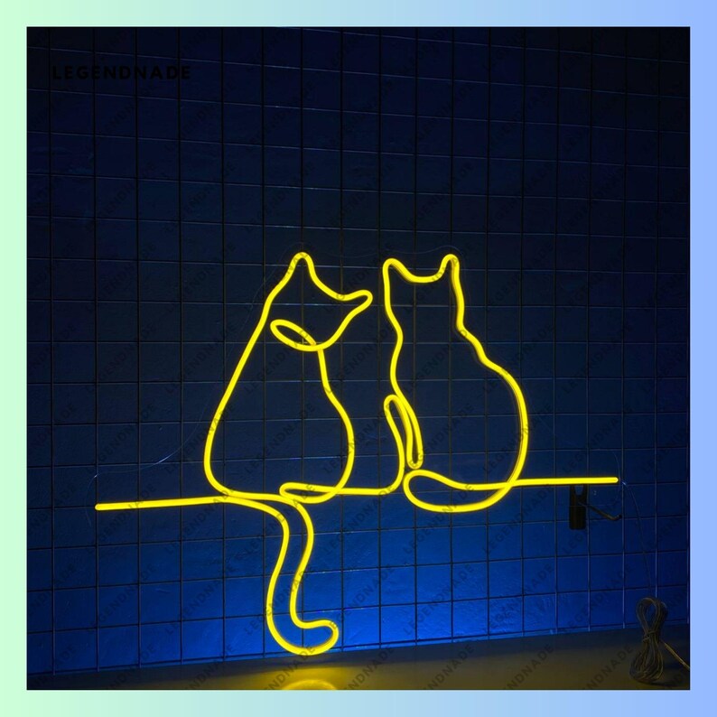 Couple Cats Neon Sign, Cat Line Art Led Sign, Cute Cat Led Light, Cat ...