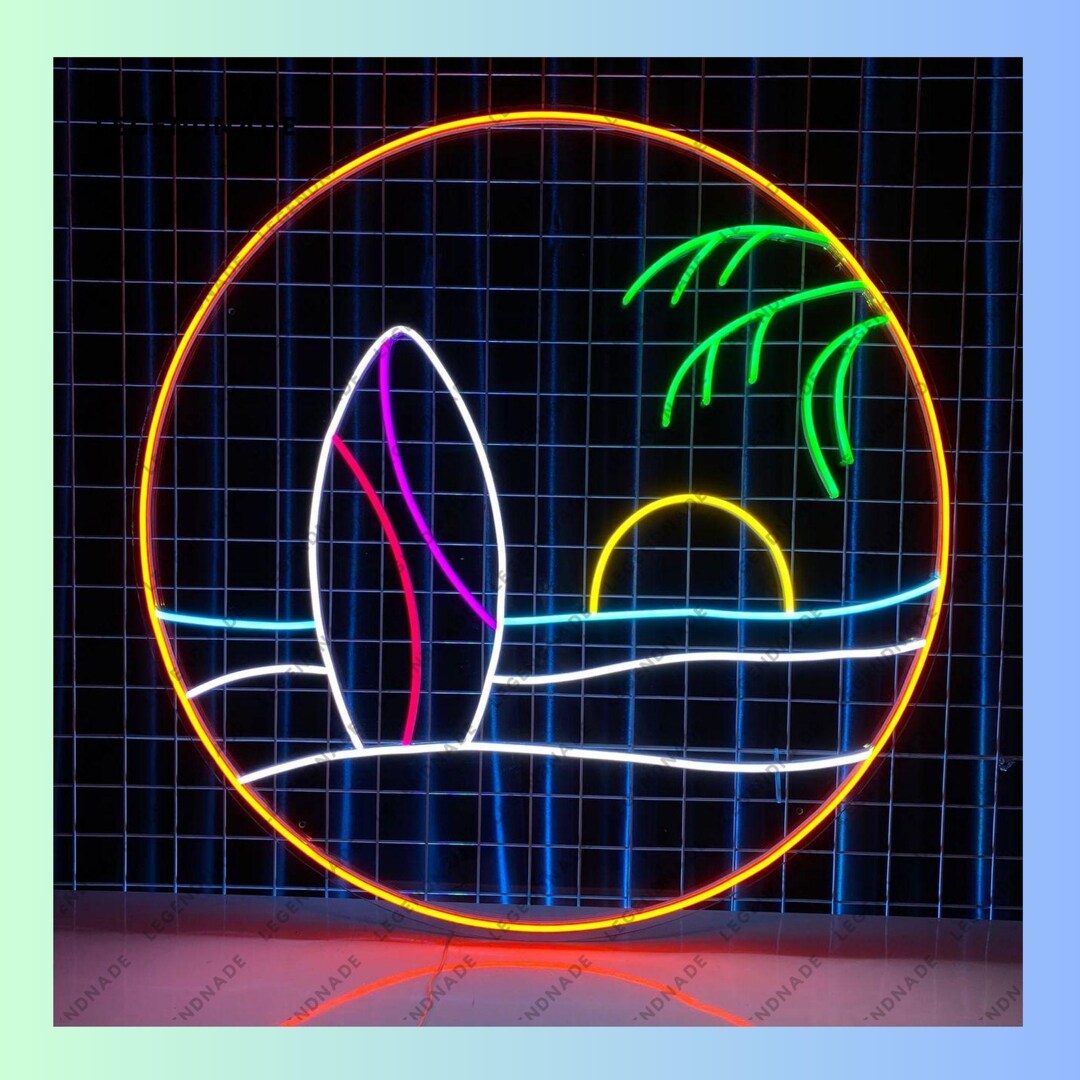Surfing Ocean Neon Sign, Ocean Waves Led Sign, Palm Tree Led Light ...