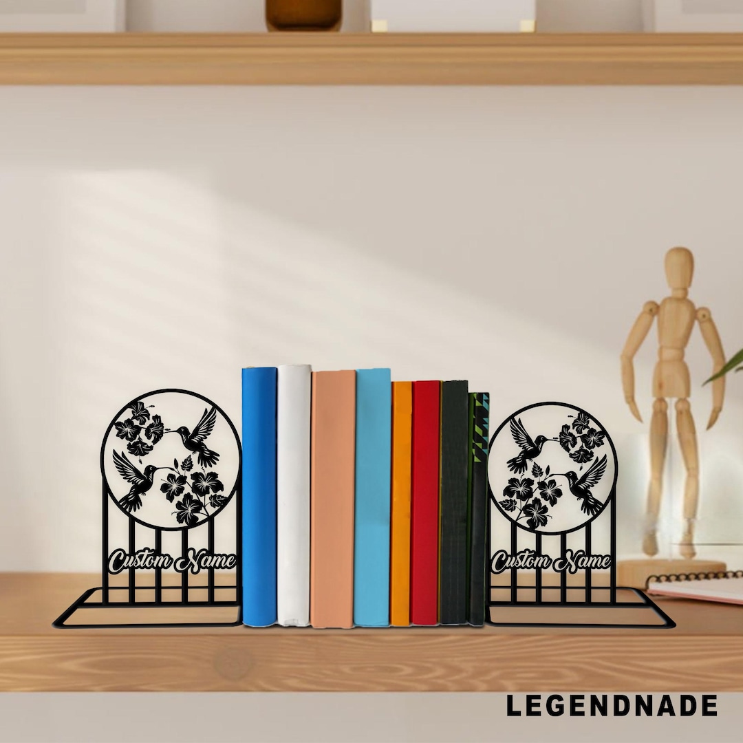 Custom Hummingbird Metal Bookends – Personalized Book Holder With Name ...
