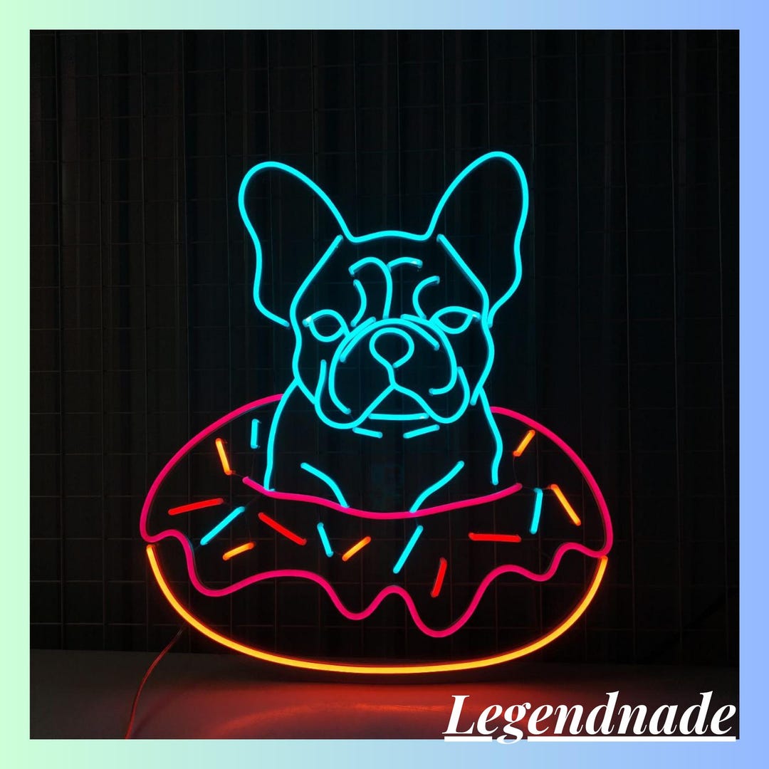 French Bulldog Donut Neon Sign, Bulldog Led Sign, Donut Led Light ...