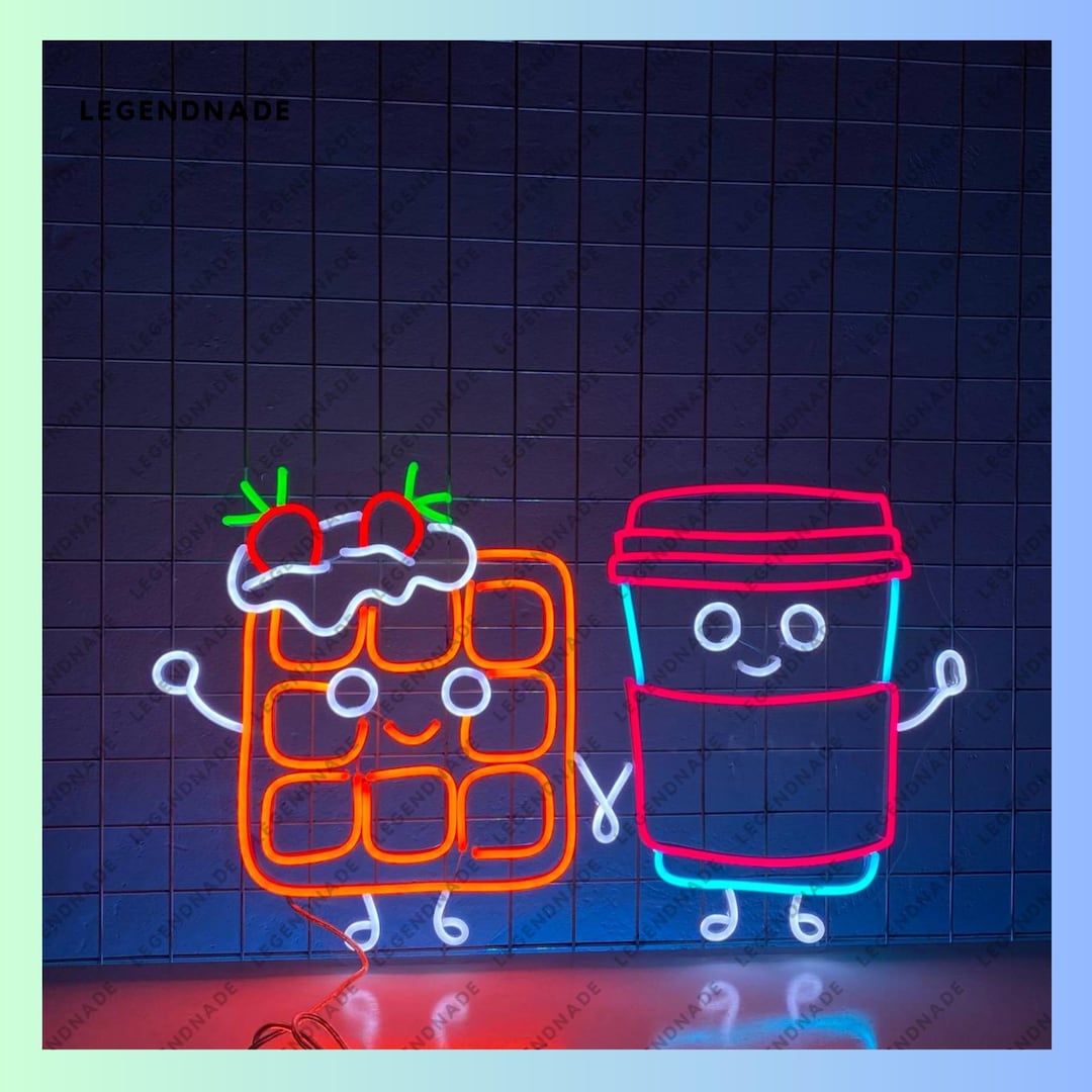 Waffle and Coffee Cup Neon Sign, Waffle Led Sign, Coffee Led Light ...