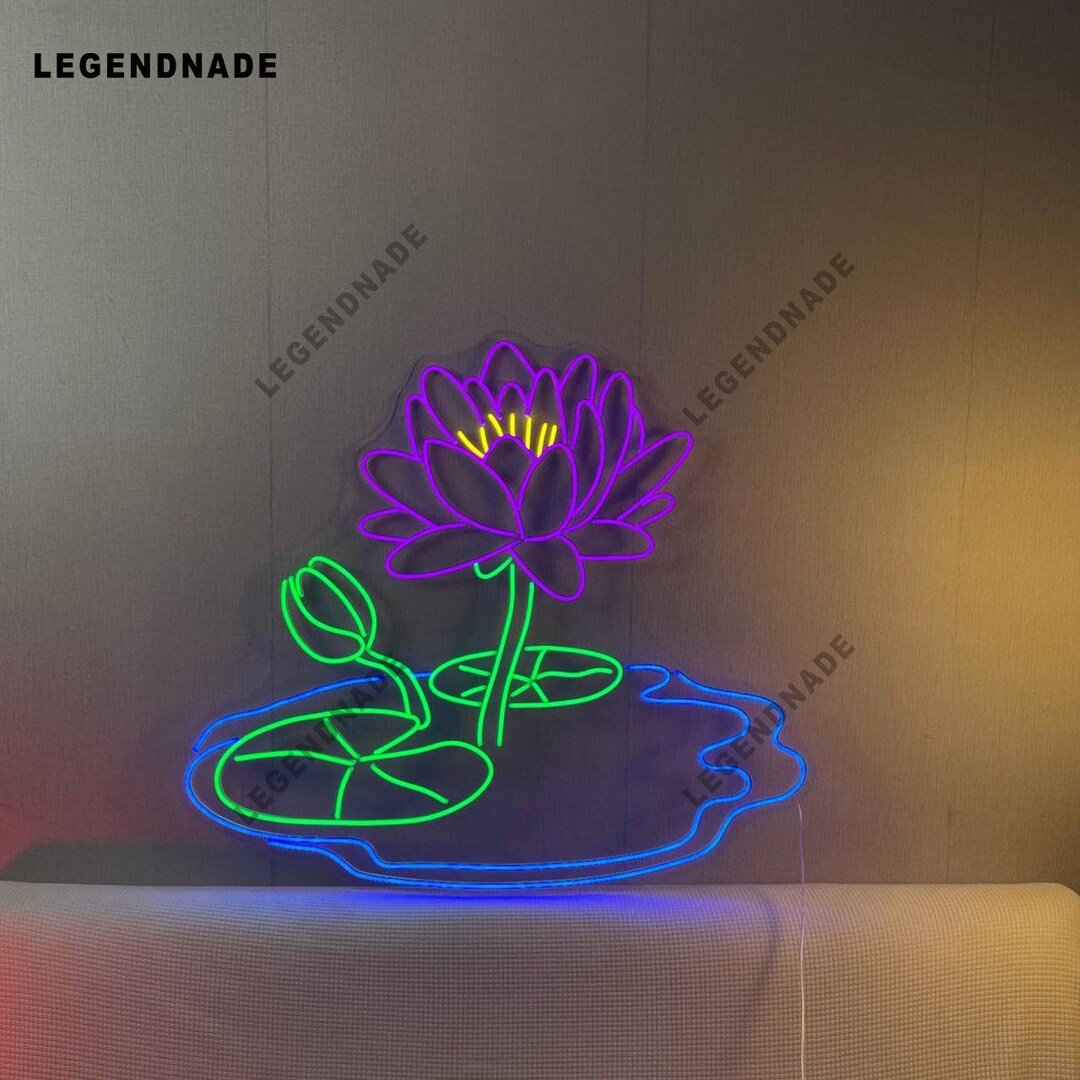 Water Lily Flower LED Neon Sign, Water Lily Flower Plant Nature Room ...