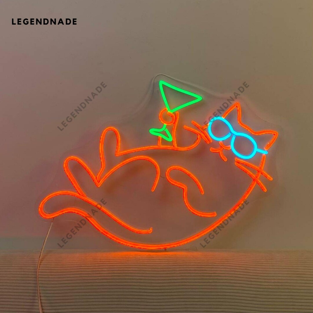 Cat Drinking Martini Neon Sign, Cat Martini Led Sign, Cat Cocktail Led ...