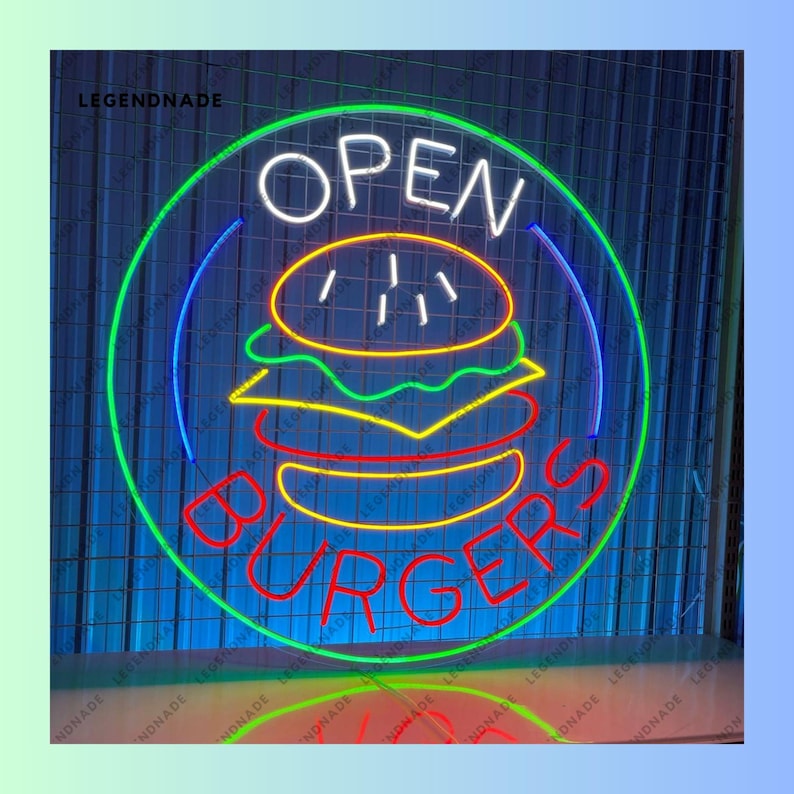 Burger Neon Sign, Burger Food Led Sign, Burger Store Led Light, Burger ...