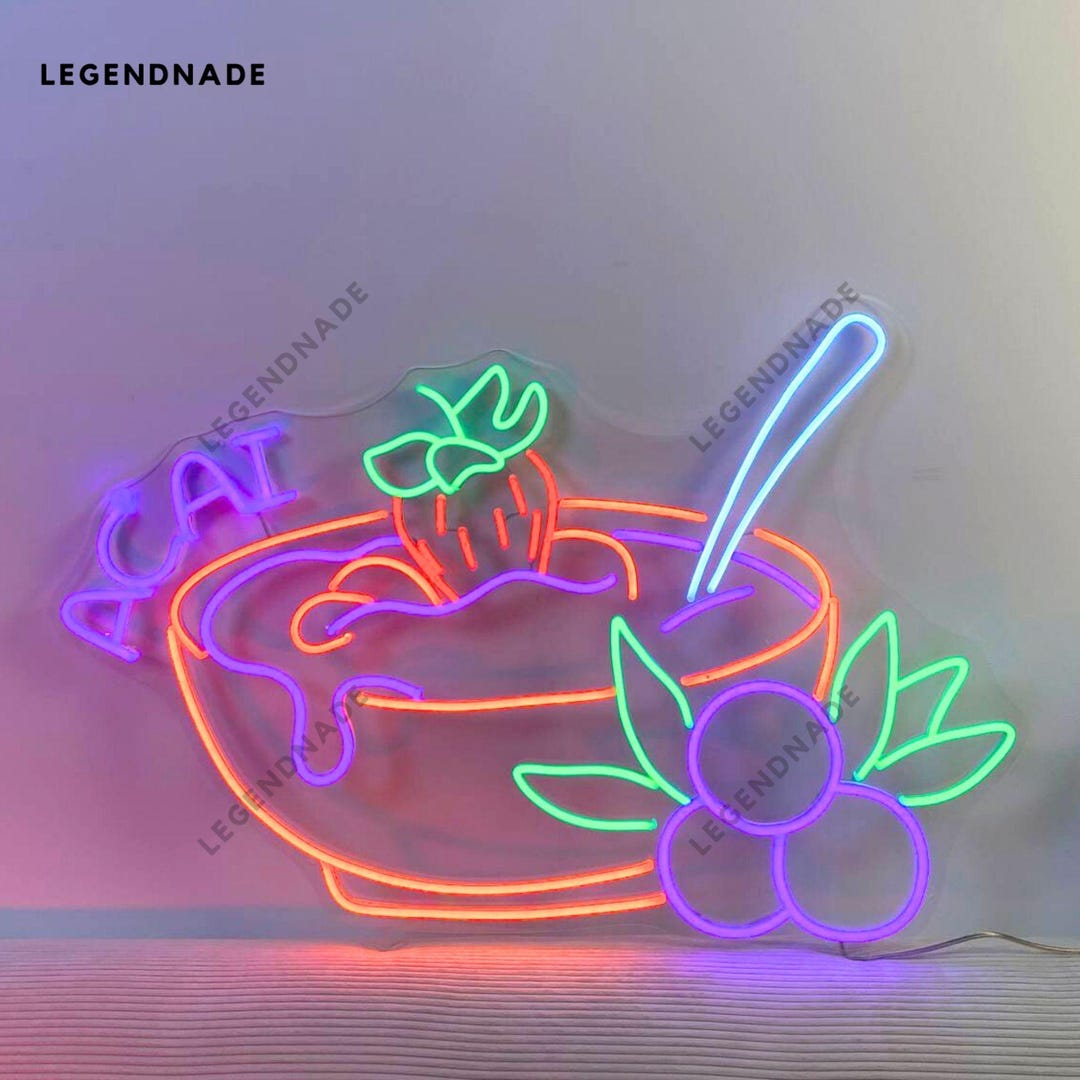 Acai Bowl Neon Sign, Acai Fruit Led Sign, Neon Light for Acai Store ...