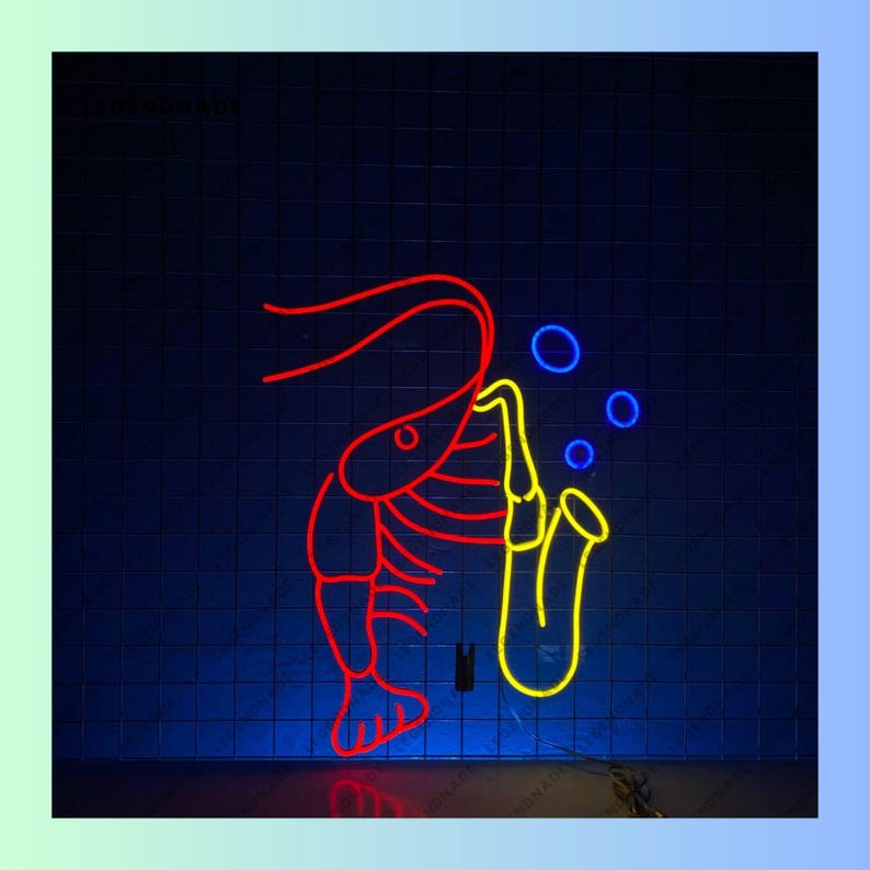 Shrimp Saxophone Neon Sign, Shrimp Led Sign, Saxophone Led Light ...