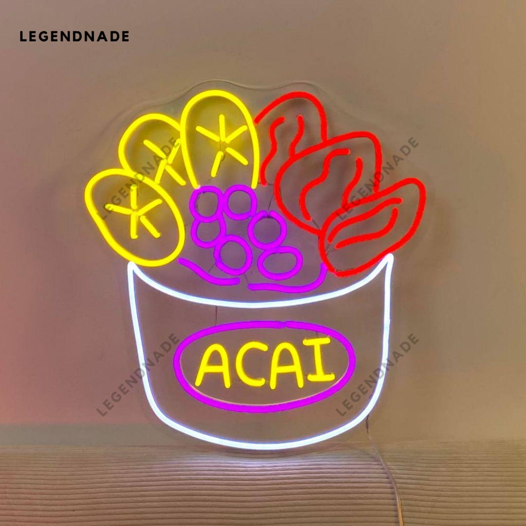 Acai Bowl Neon Sign, Acai Fruit Led Sign, Neon Light for Acai Store ...