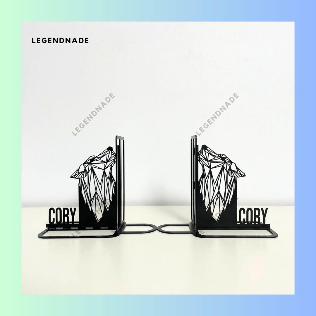 Personalized Geometric Wolf Metal Bookend, Wolf Bookends, Wolf ...