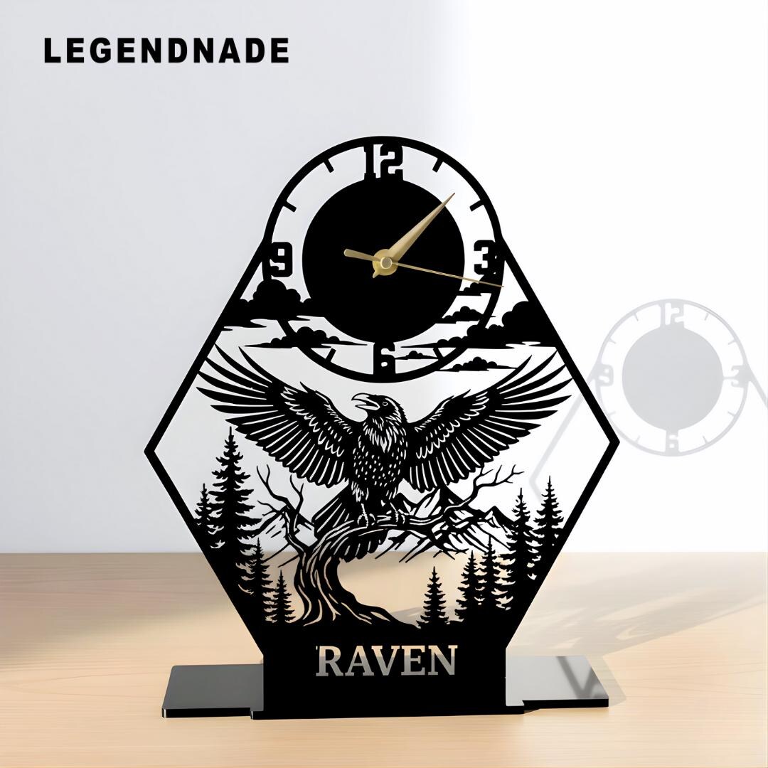 Raven Metal Table Clock: Custom Raven Bird Desk Clock, Gothic Wildlife ...
