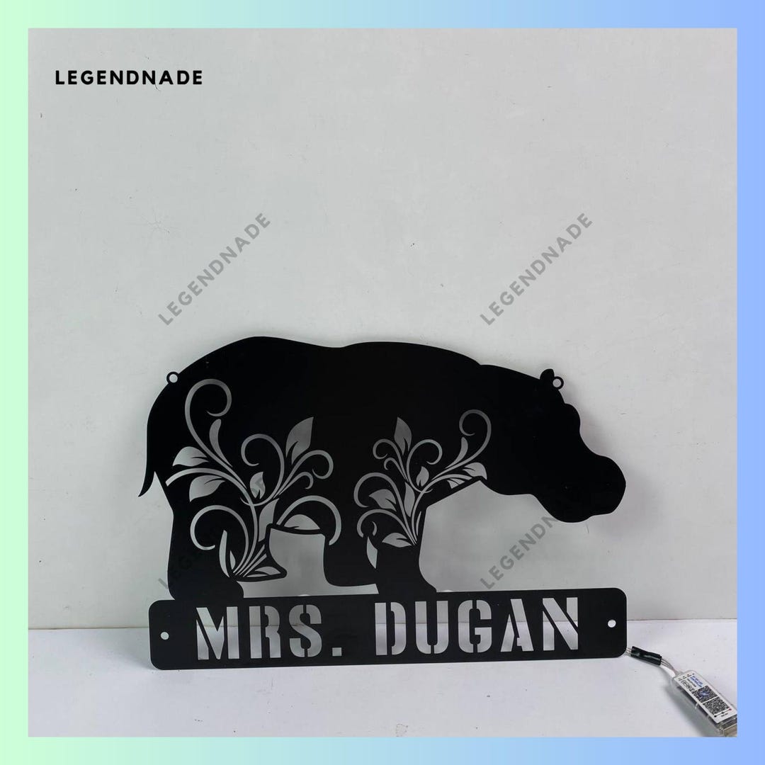 Personalized Hippopotamus Metal Sign, Flower Hippo Metal Light, Floral ...