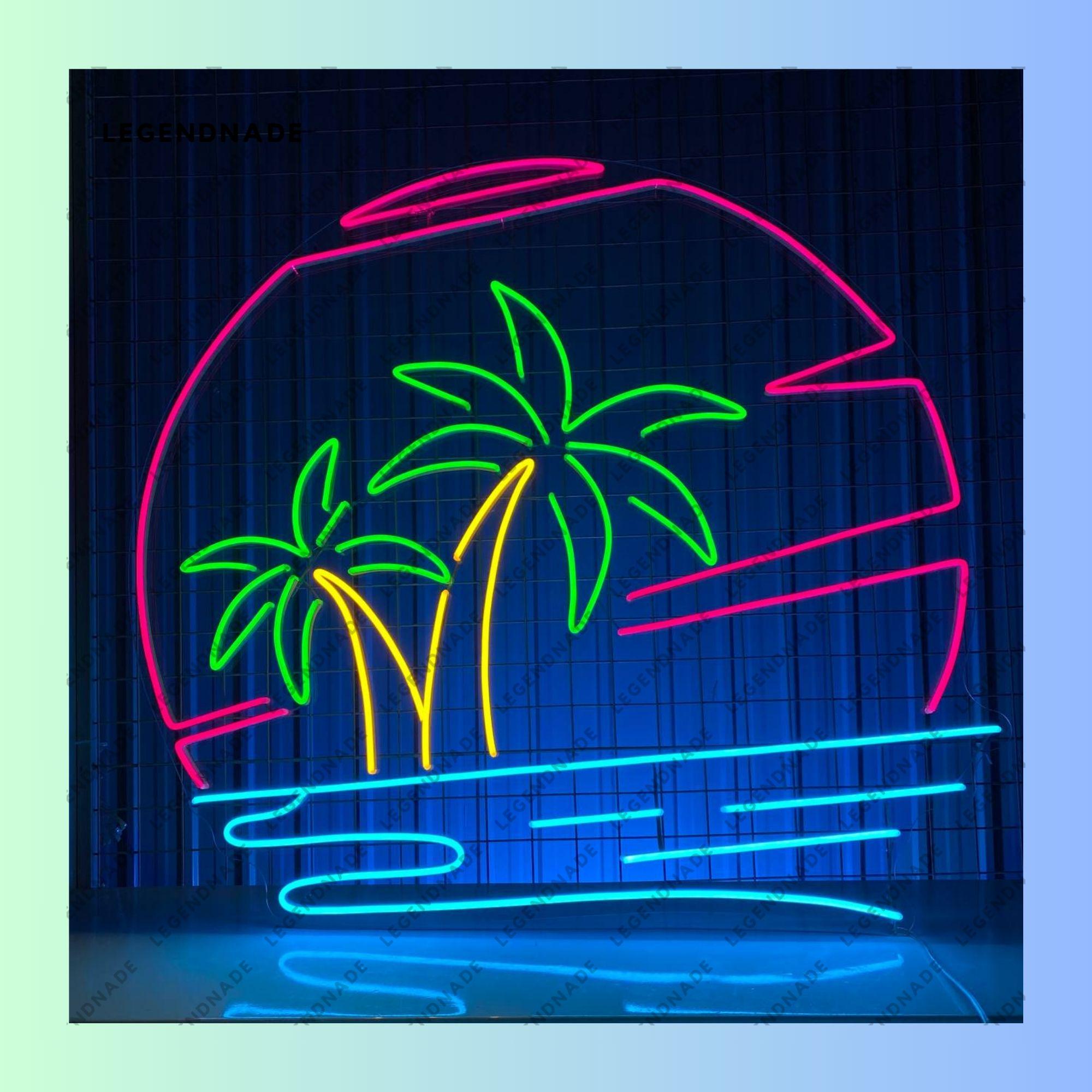 Palm Tree Sun Neon Sign, Ocean Palm Tree Led Sign, Sunrise Led Light ...