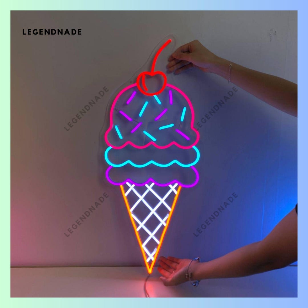Ice Cream Neon Sign, Ice Cream Cone Led Sign, Ice Cream Cone Led Light ...