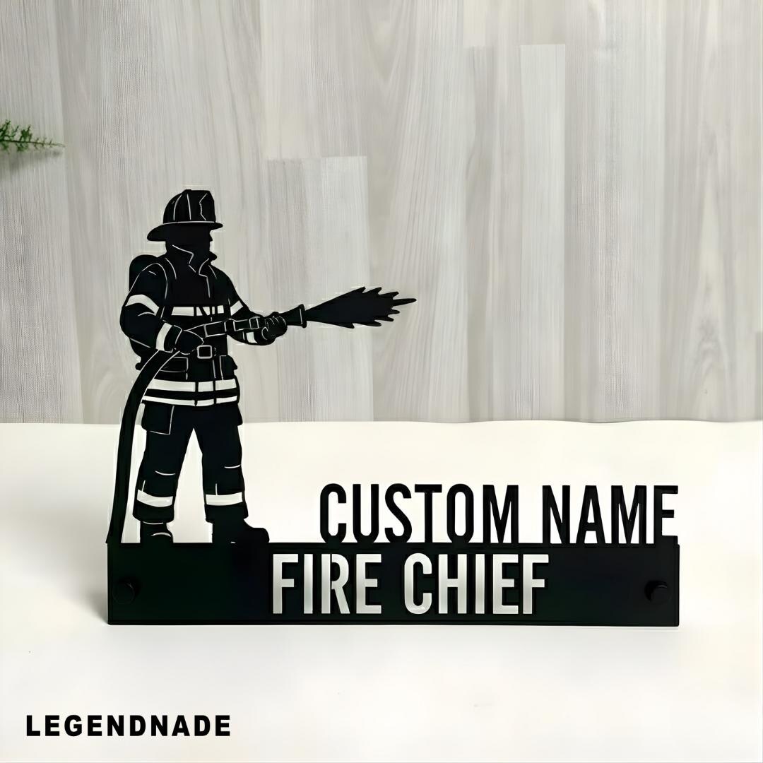 Firefighter Metal Desk Name Plate: Custom Name Chief Office Sign, Fire ...
