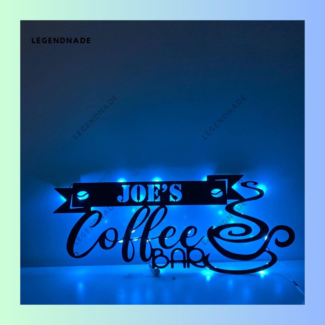 Personalized Coffee Bar Metal Sign, Coffee Store Metal Light, Coffee ...