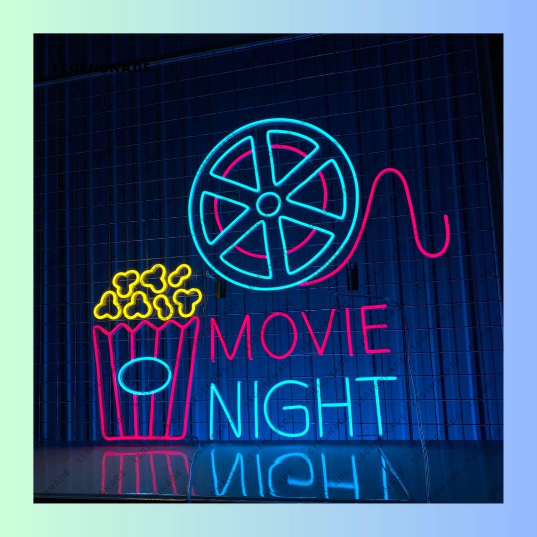 Movie Night Neon Sign, Cinema Popcorn Led Sign, Cinema Room Led Light ...