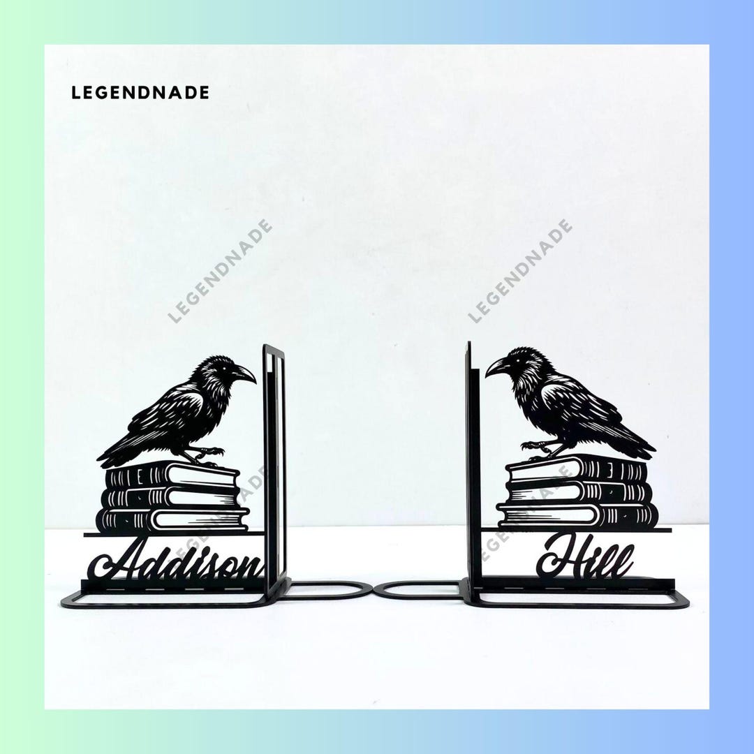Personalized Raven and Book Metal Bookend Raven Metal Bookends, Raven ...